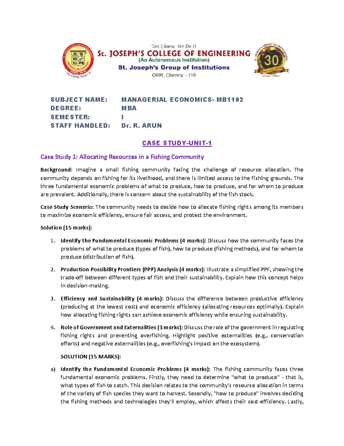 Case study-unit -1 - case study with answers - SUBJECT NAME: MANAGERIAL ...