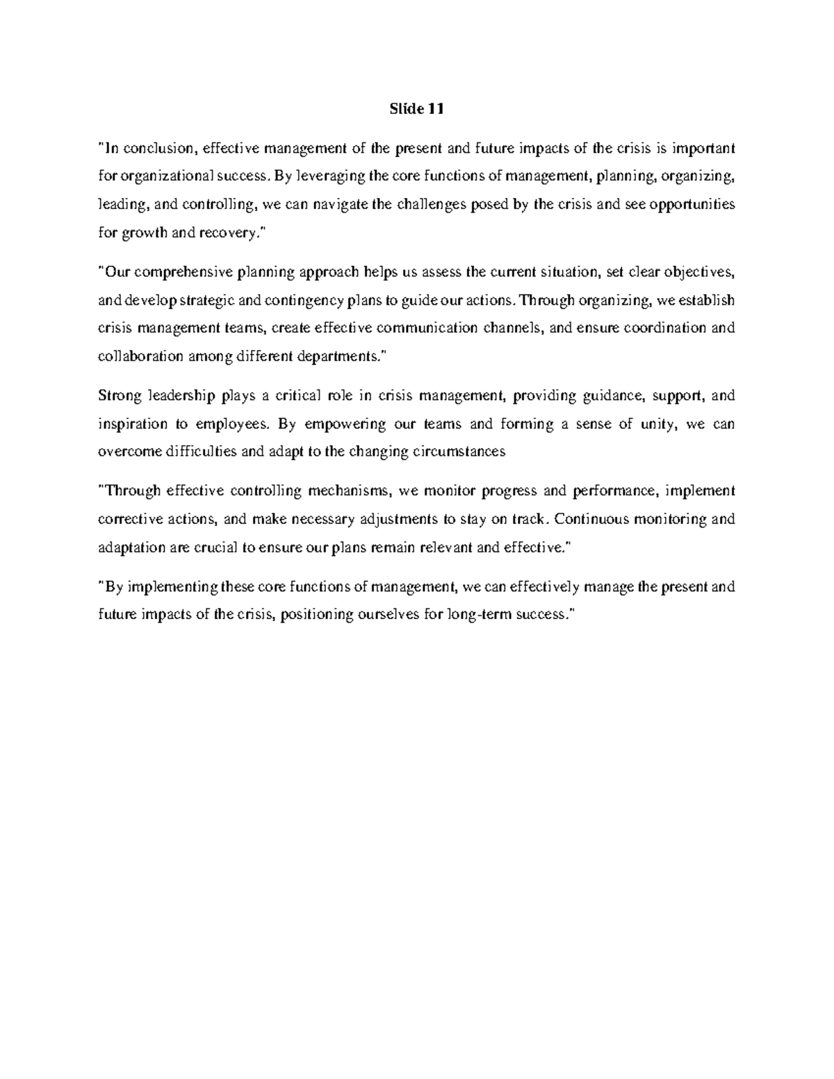 Document 11 - ssaaa - Slide 11 "In conclusion, effective management of ...