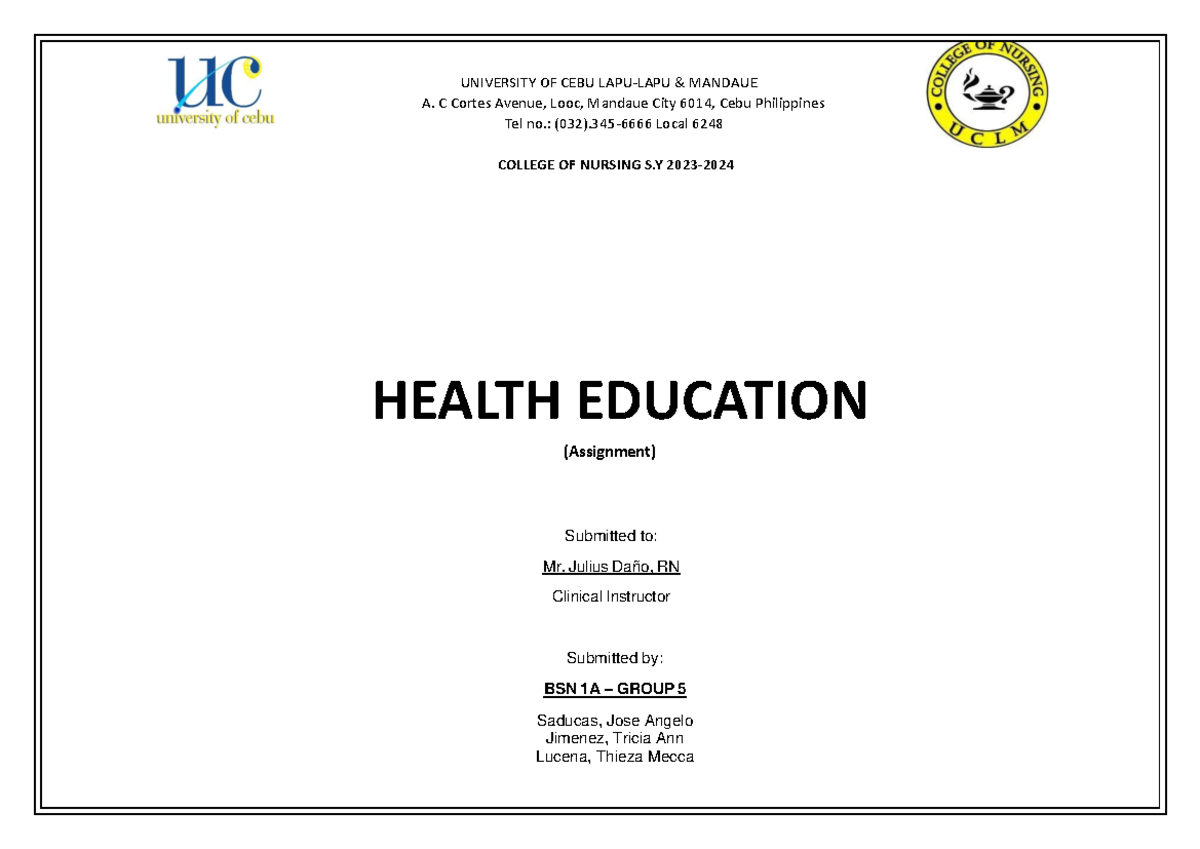 Health EDUC Final - wedfghjk - UNIVERSITY OF CEBU LAPU-LAPU & MANDAUE A ...