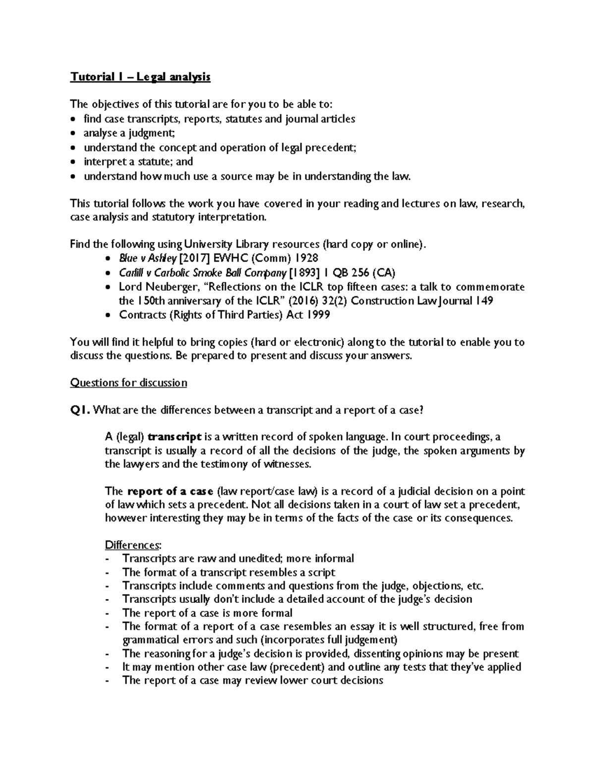 ALS - Tutorial 1 - Tutorial 1 – Legal analysis The objectives of this ...