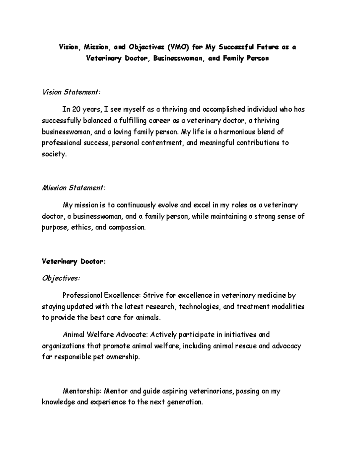 personal vmo to - Vision, Mission, and Objectives (VMO) for My ...