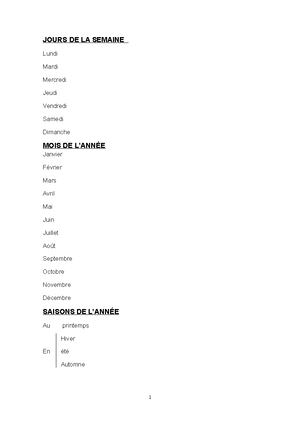 Vocabularie - Vocabulario francés completo (días semana, meses ...