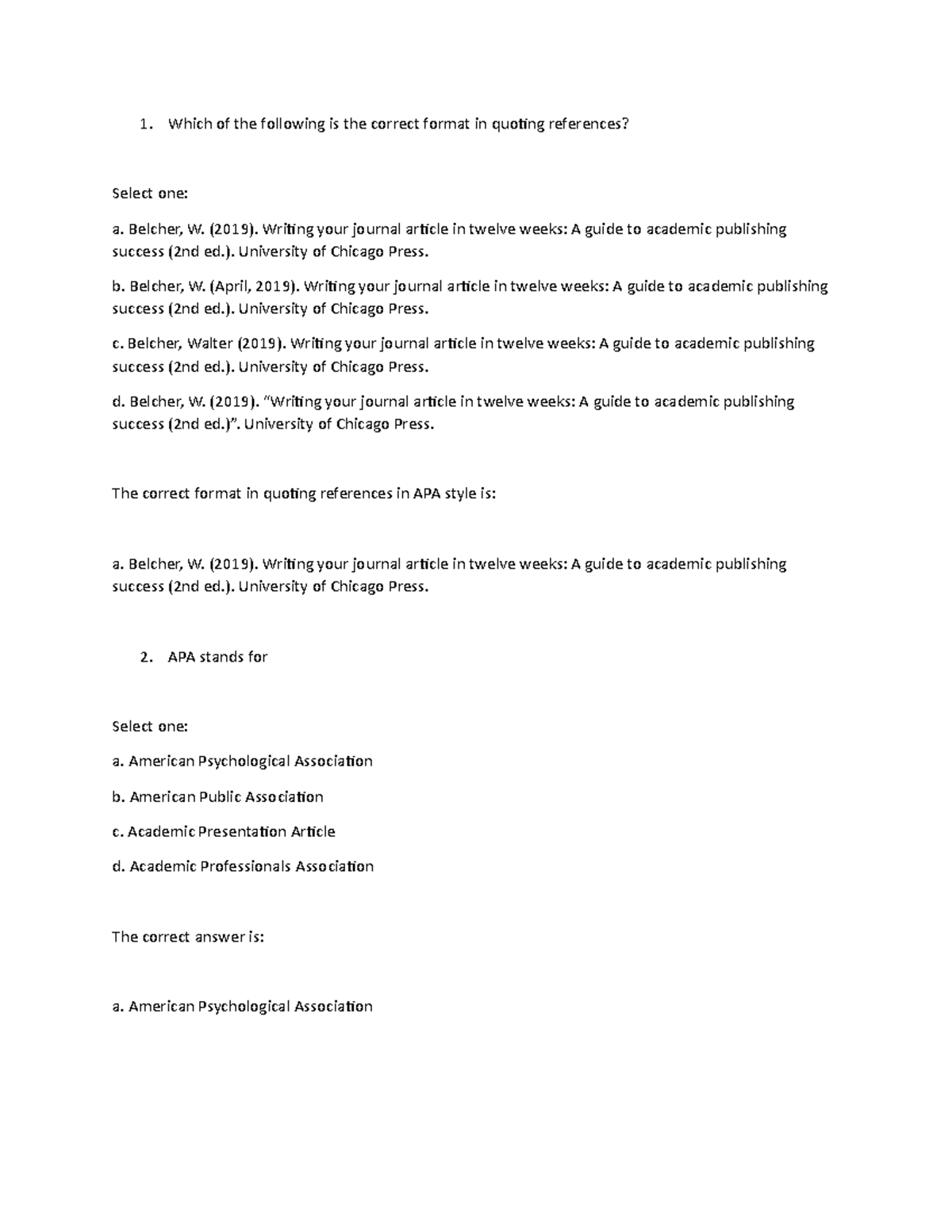 Which of the following is the correct format in quoting references ...