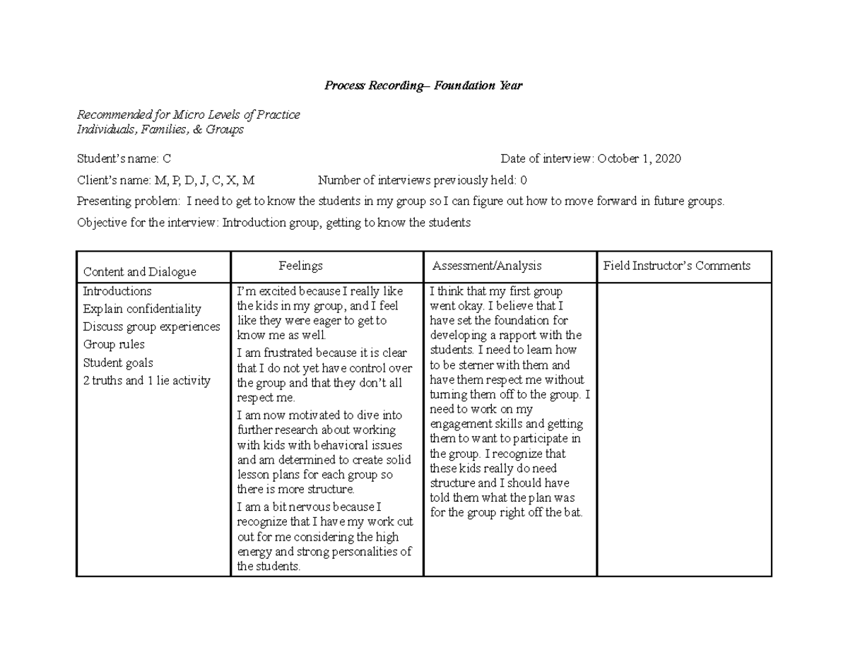 Process Recording #2 copy - Process Recording– Foundation Year ...