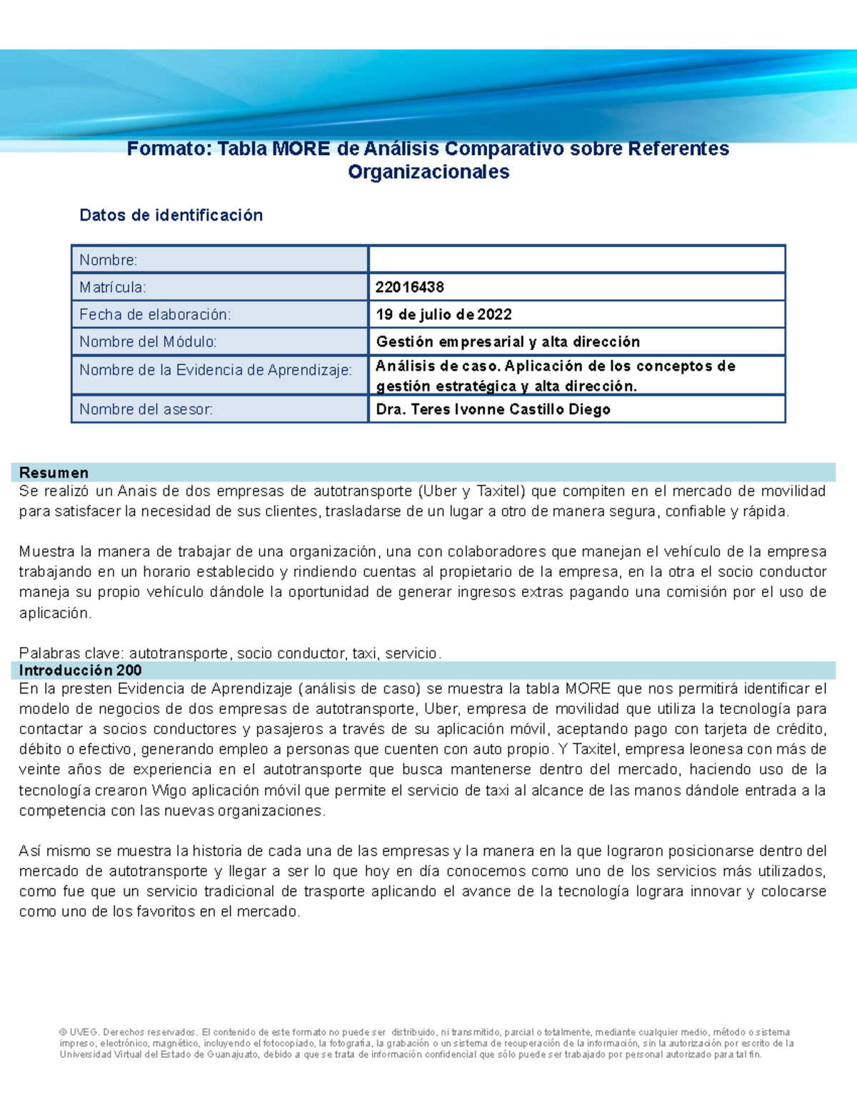 GEy AD EA3 UVEG - Formato: Tabla MORE de Análisis Comparativo sobre ...