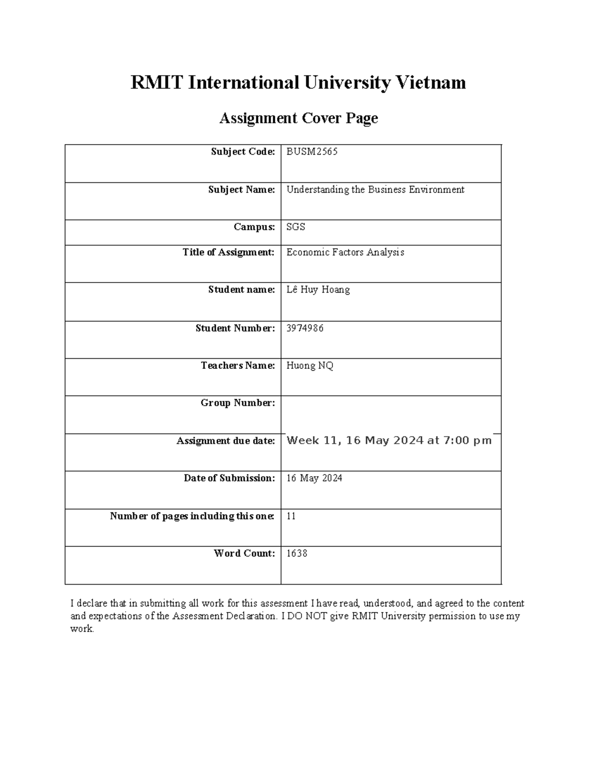 BUSM2565 Le Huy Hoang s3974986 asm3-2 - RMIT International University ...