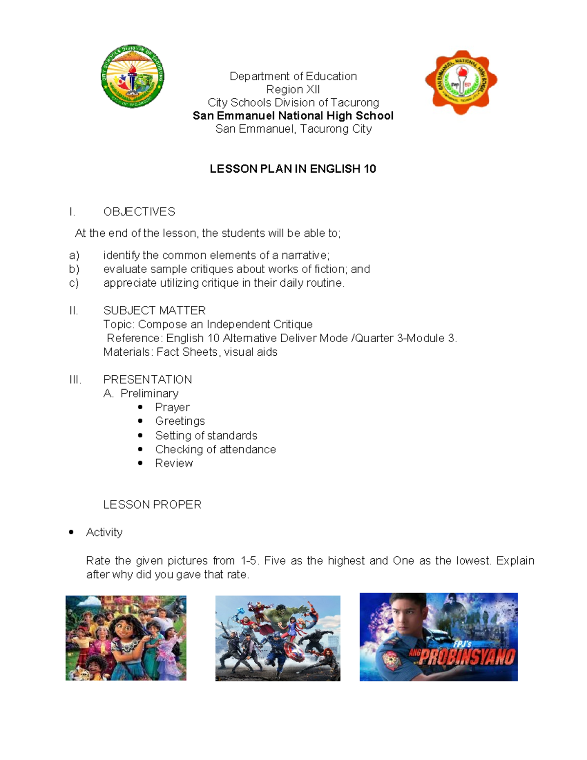 April - lesson plan - Department of Education Region XII City Schools ...