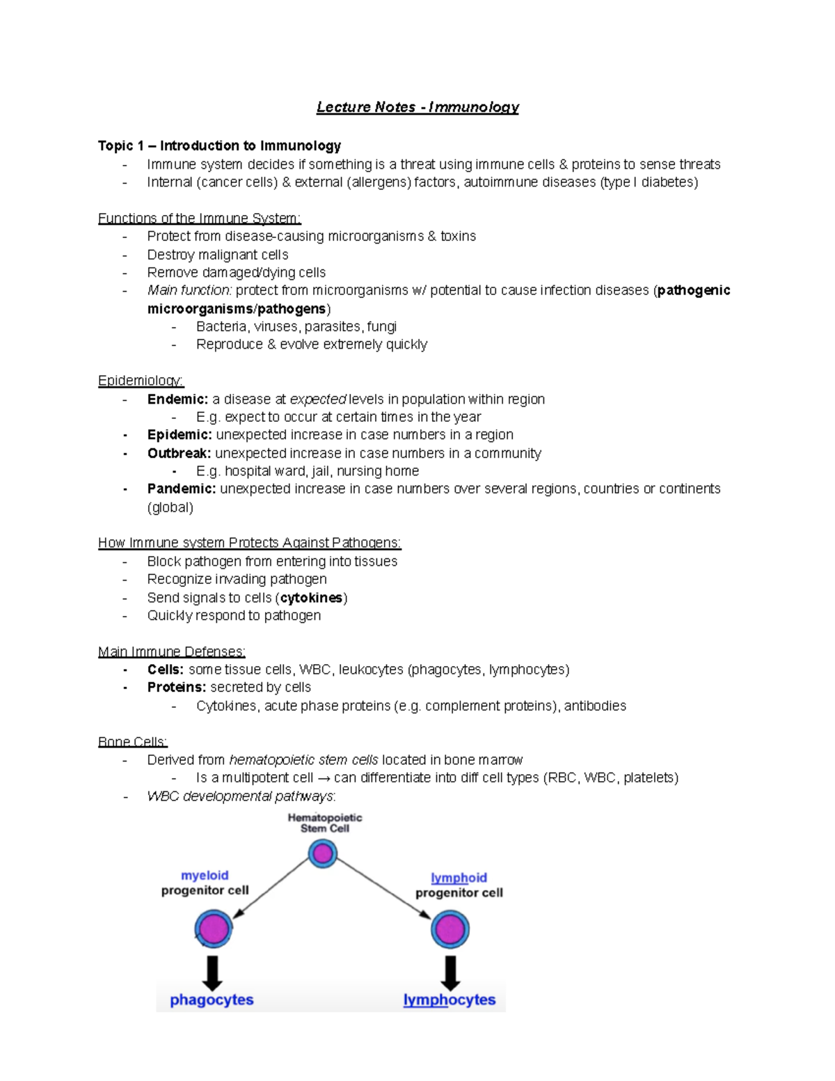 Lecture Notes - Immunology - Lecture Notes - Immunology Topic 1 ...