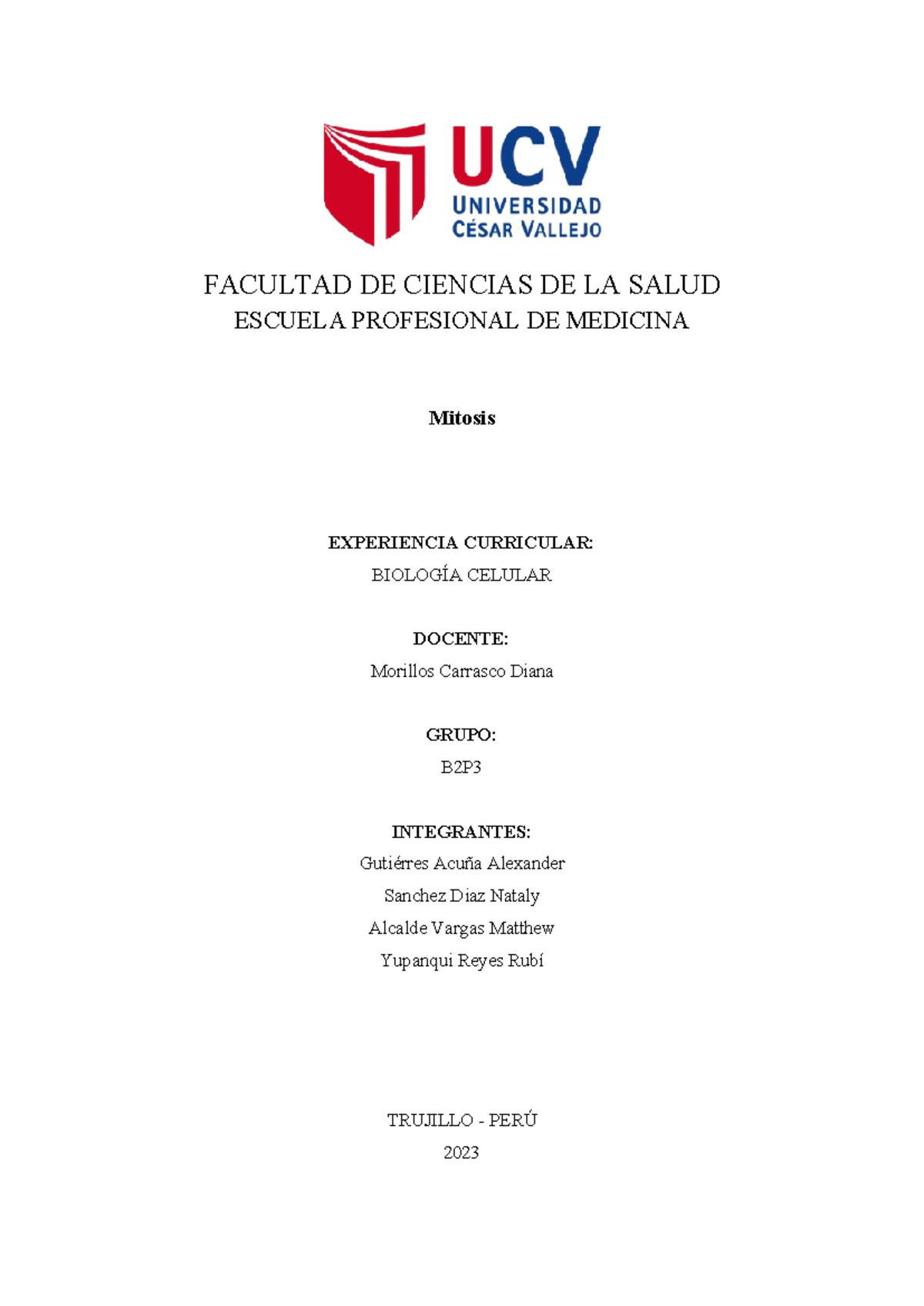 Informe Biologia N°12 - qweqweqwe - FACULTAD DE CIENCIAS DE LA SALUD ...