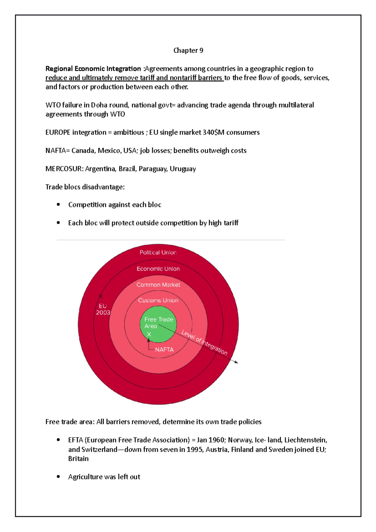 Chapter 9 notes - Chapter 9 Regional Economic Integration :Agreements ...