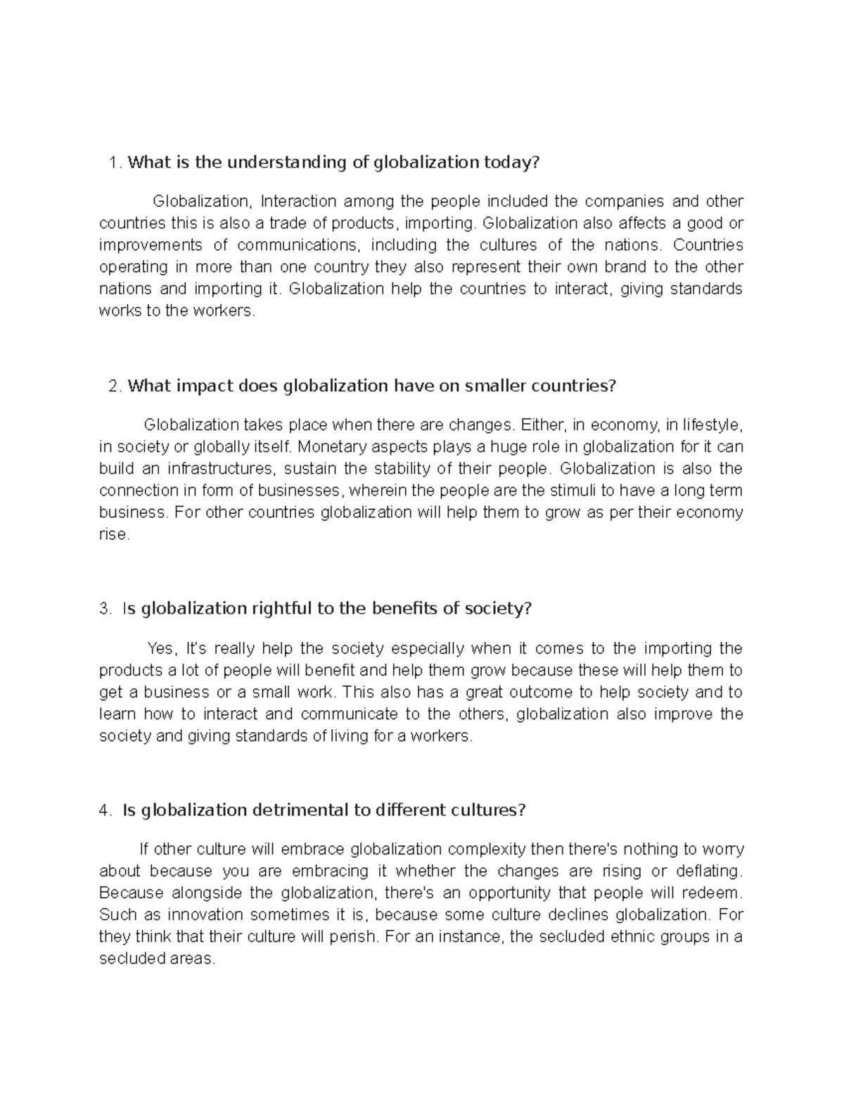 Globalization - READING IN PHIL HISTORY Q AND A - What is the ...