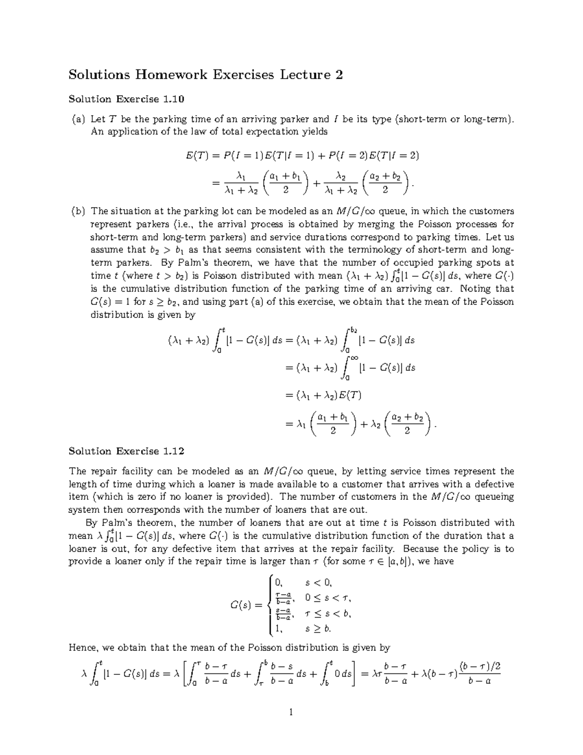 Solutions exercises lecture 2 - Solutions Homework Exercises Lecture 2 ...
