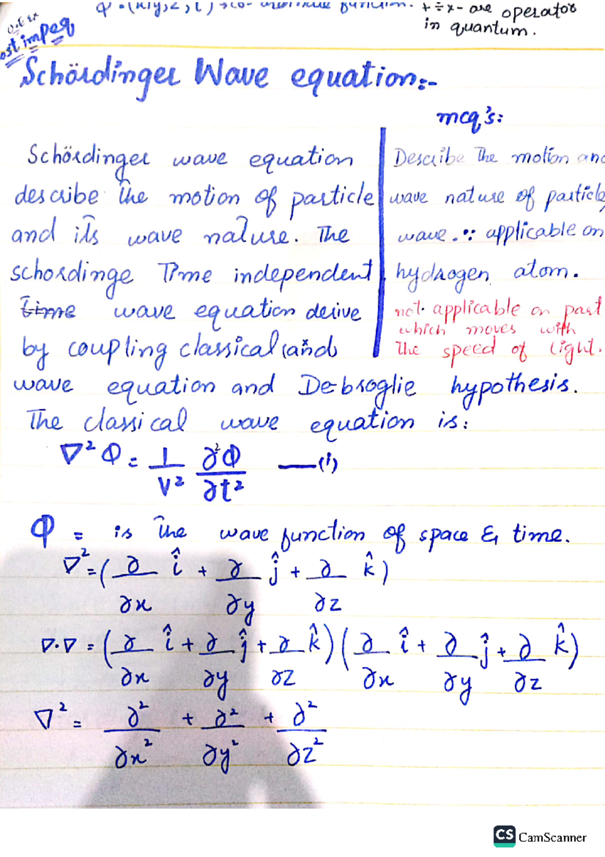 Shordinger Wave Equation - BS chemistry - Studocu