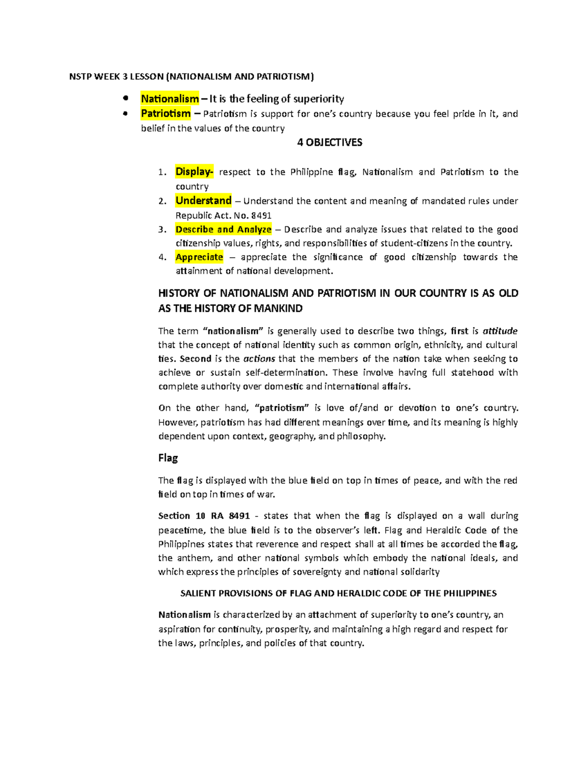 NSTP WEEK 3 Lesson - N/A - NSTP WEEK 3 LESSON (NATIONALISM AND ...