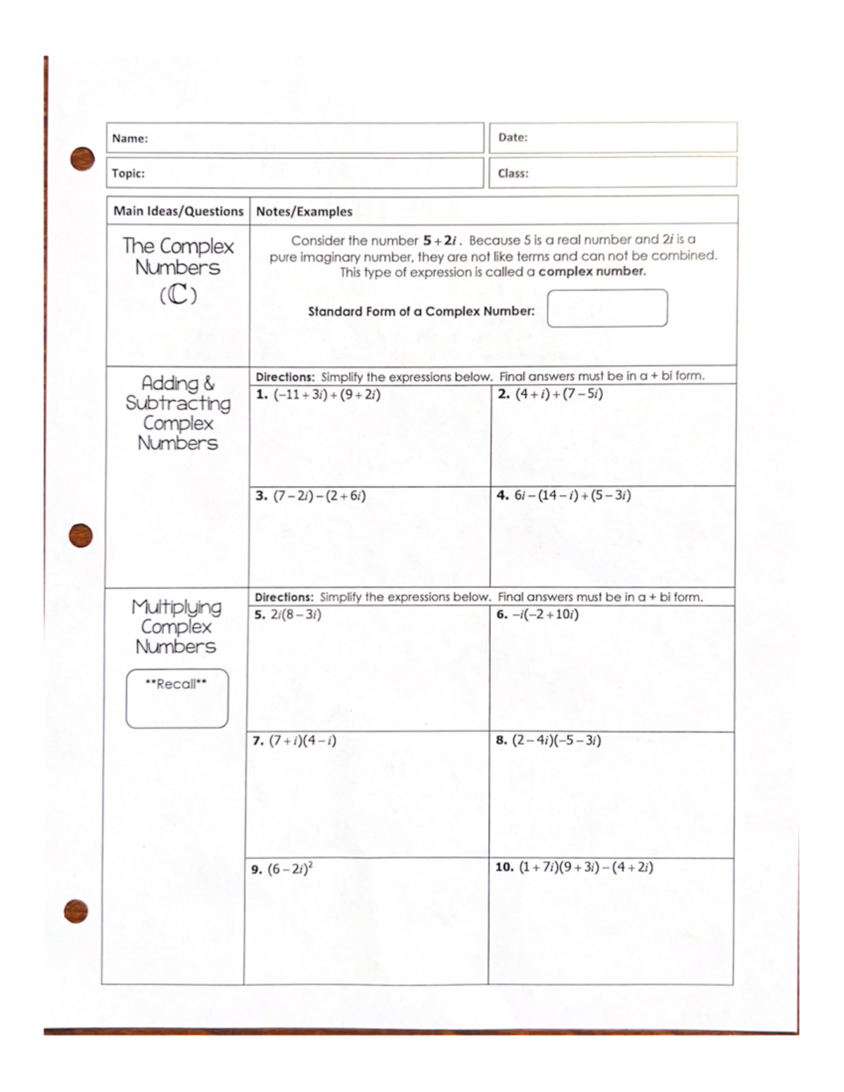 Complex Numbers Worksheet - Studocu