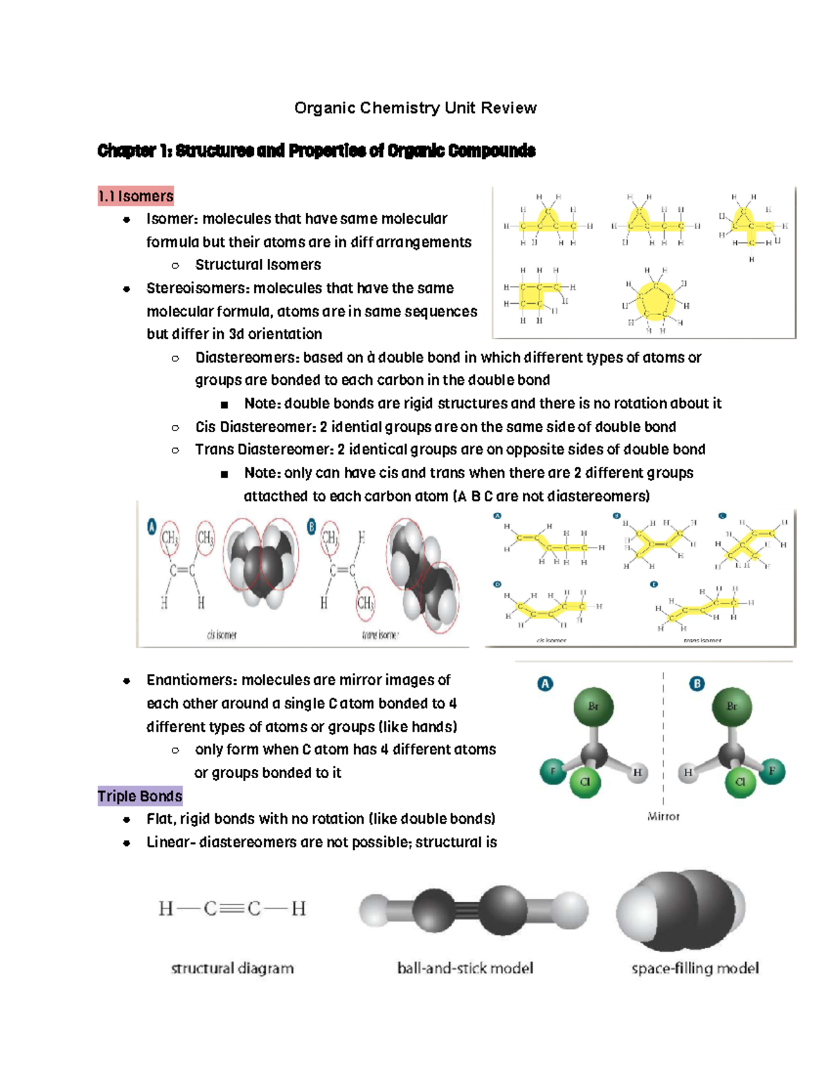 Organic Chemistry Unit Review - Organic Chemistry Unit Review Chapter 1 ...