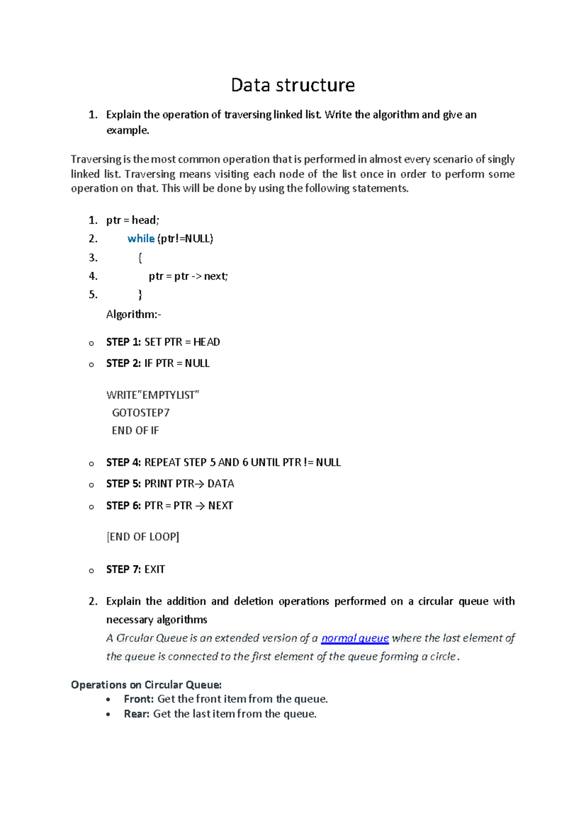 Data structure bank - Notes - Data structure Explain the operation of ...