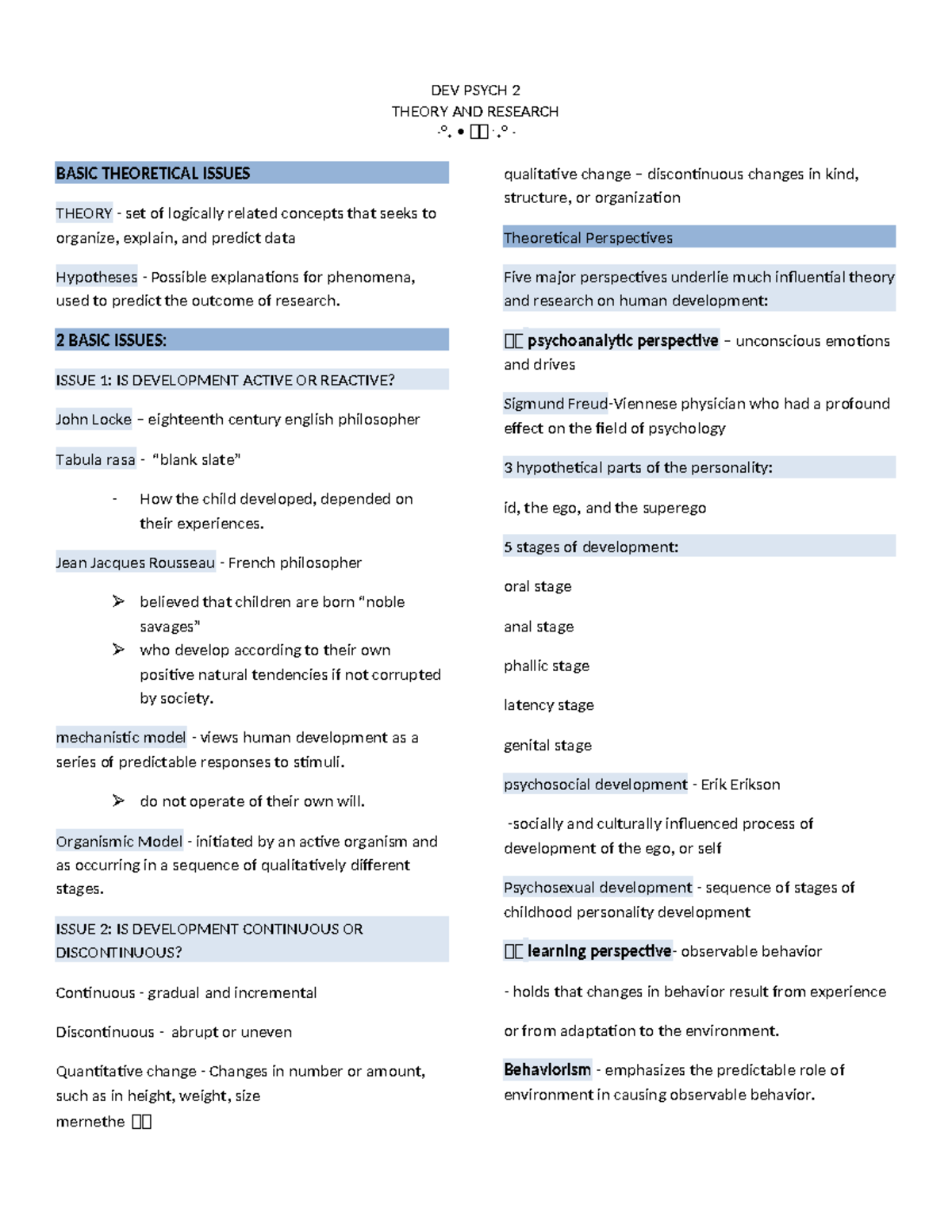 DEV Psych Chapter 2 - DEV PSYCH 2 THEORY AND RESEARCH ⋅°₊ • ୨୨ ‧₊° ⋅ ...