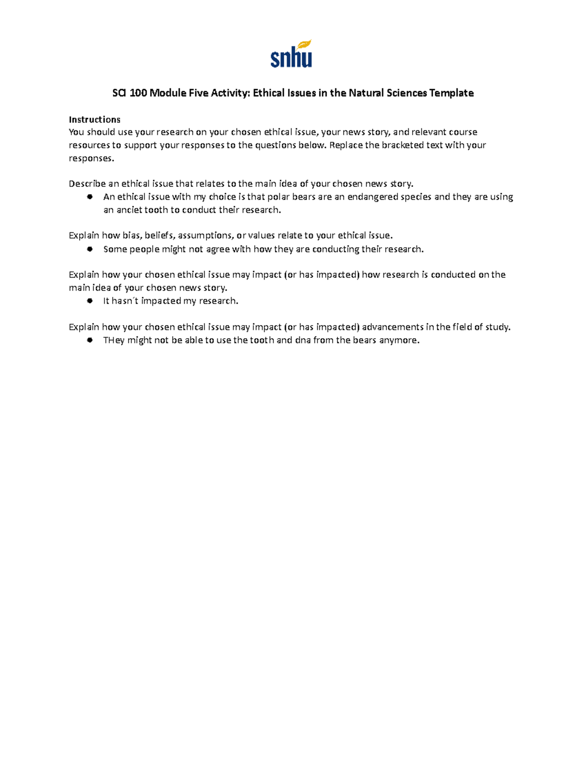 SCI 100 Module Five Activity Template - SCI 100 Module Five Activity ...