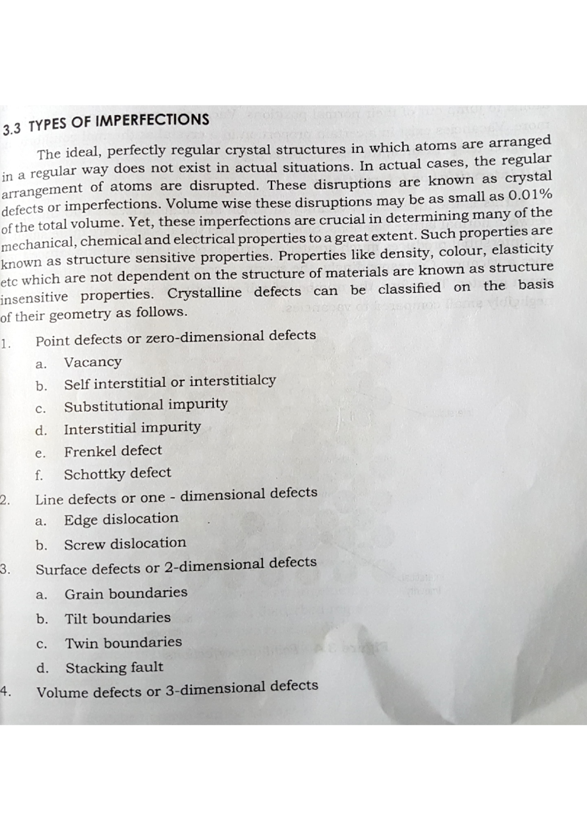 TYPE OF Imperfections - note from metallurgy and material science ...