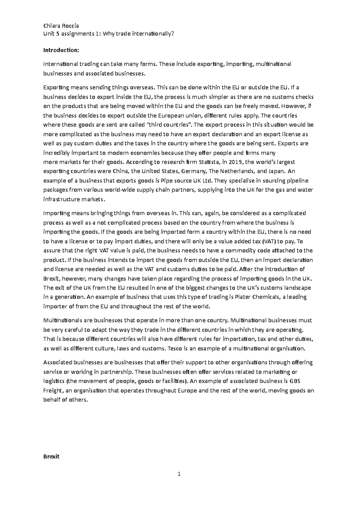 Unit 5 assignment why trade internationally - Unit 5 assignments 1: Why ...