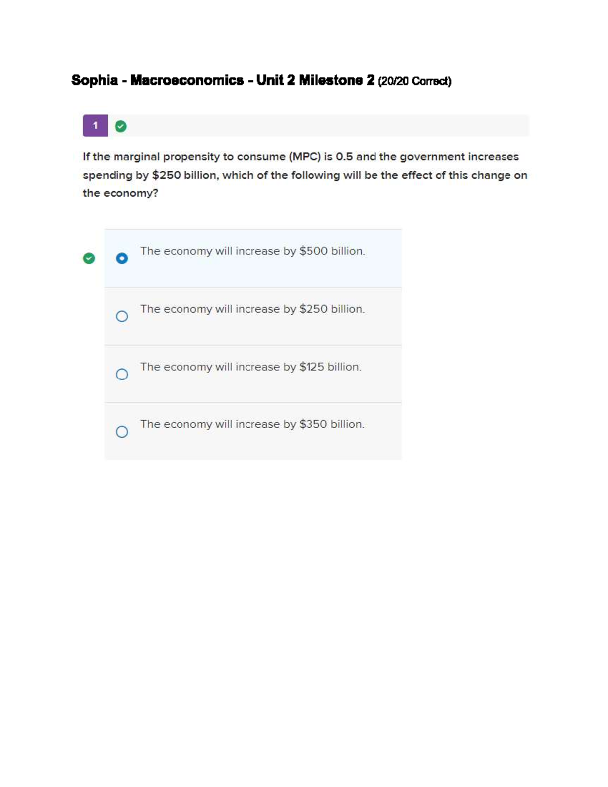 Sophia - Macroeconomics - Unit 2 Milestone 2 - ECON1001 - Studocu