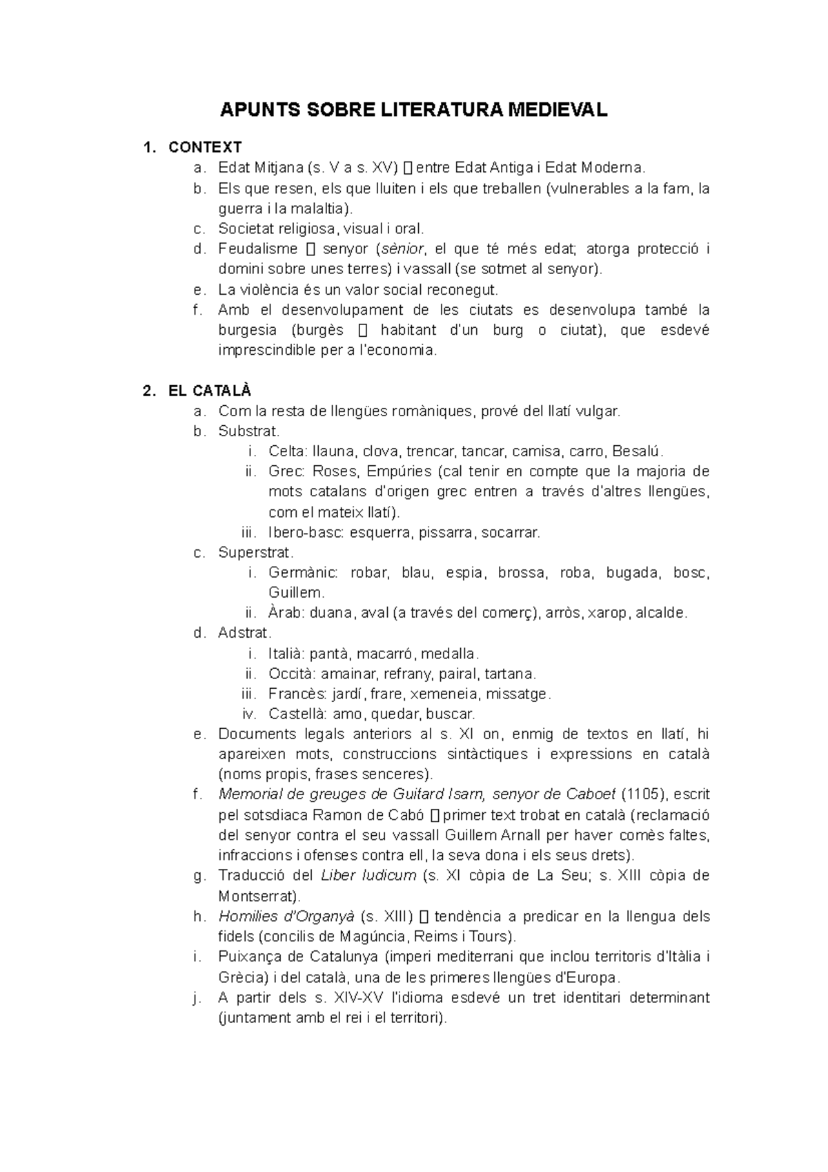 Apunts Sobre Literatura Medieval (Reparado) - APUNTS SOBRE LITERATURA MEDIEVAL 1. CONTEXT a ...