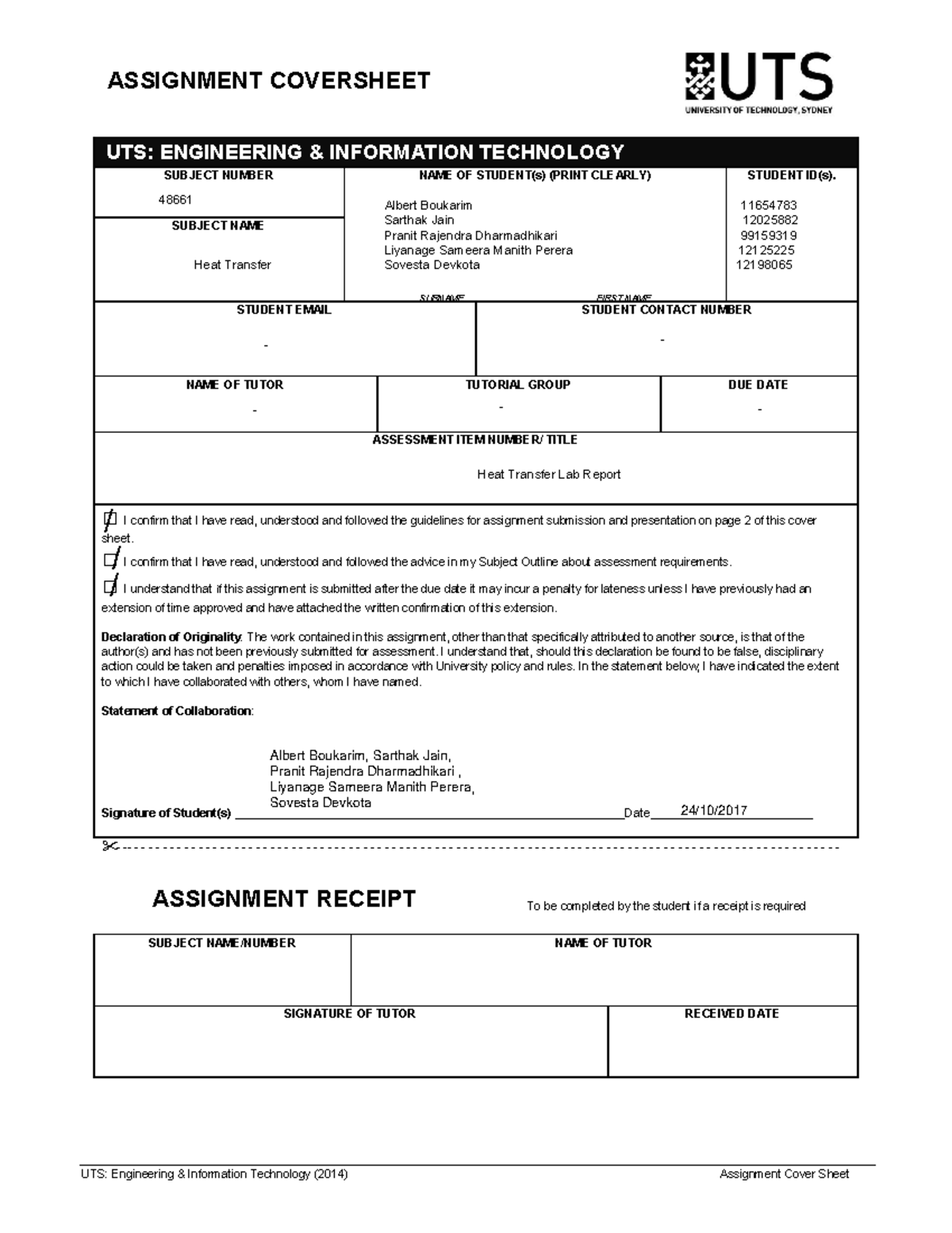 Heat transfer lab report - Albert Boukarim, Sarthak Jain, Pranit ...
