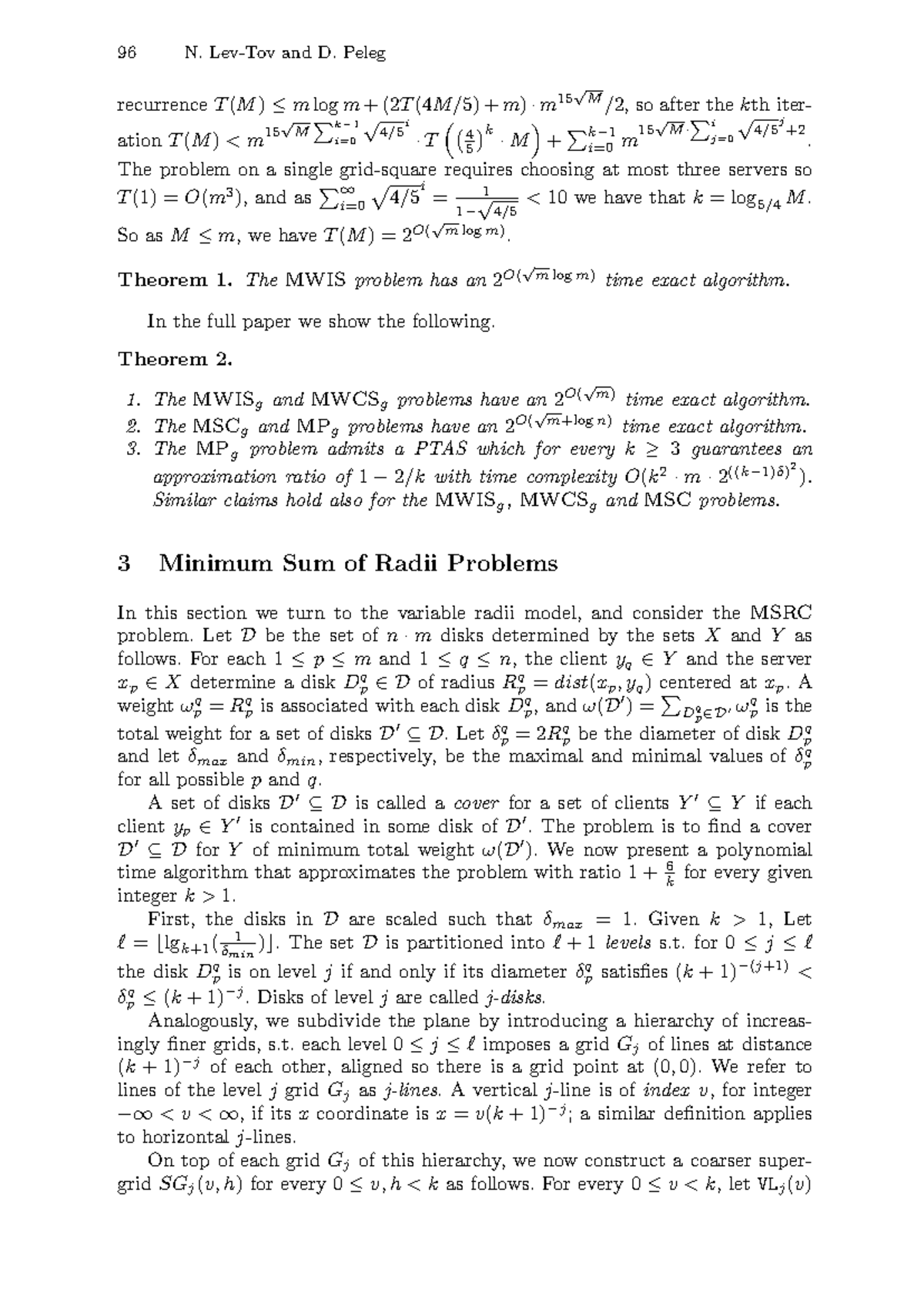 Scandinavian Workshop On Algorithm 22 96n Lev Tov And D Peleg Recurrence T M ≤ M Log M