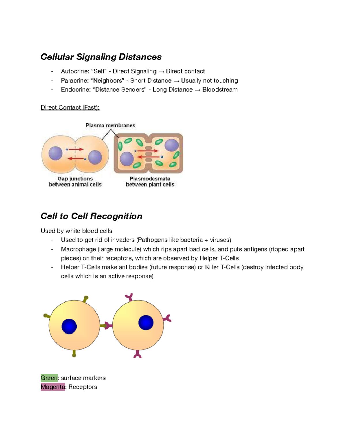 AP Biology Unit Review - Cellular Signaling Distances Autocrine: “Self ...