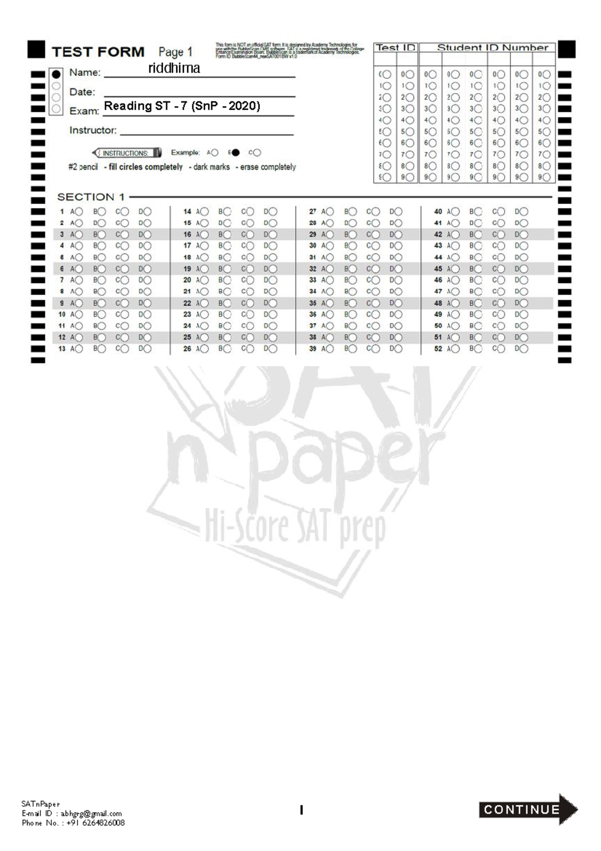 Reading ST - 7 (PR-1 Done) BM 26 Nov 2020 - 1 C O N T I N U E SATnPaper ...