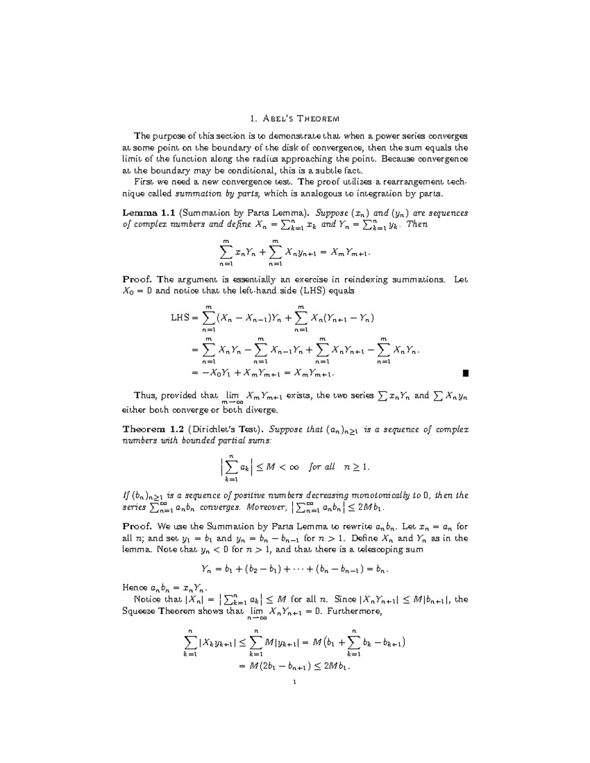 Abel's theorem proof - Abel’s Theorem The purpose of this section is to demonstrate that when a ...