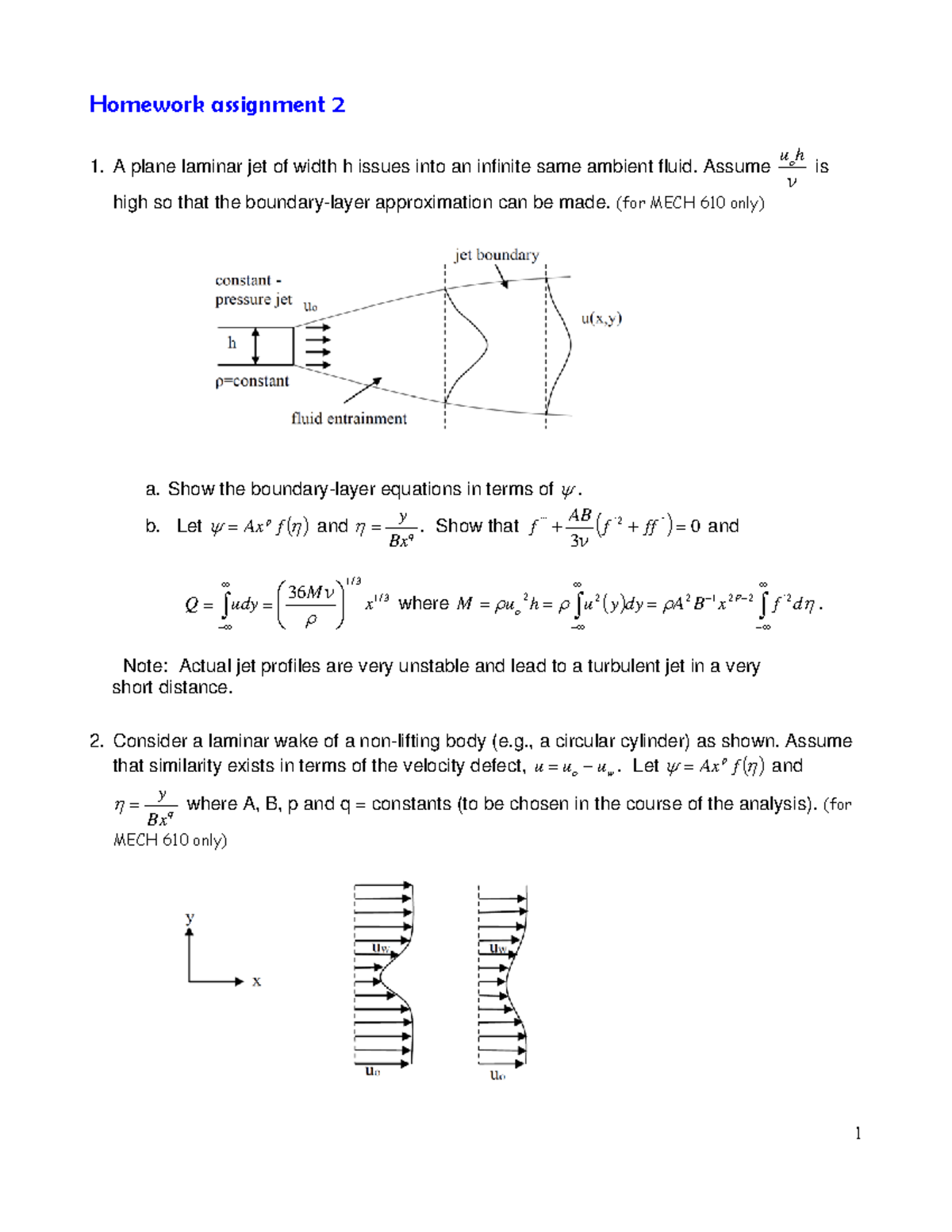 HW 2 (W2023) - HWK 2 - Homework assignment 2 A plane laminar jet of width h issues into an ...