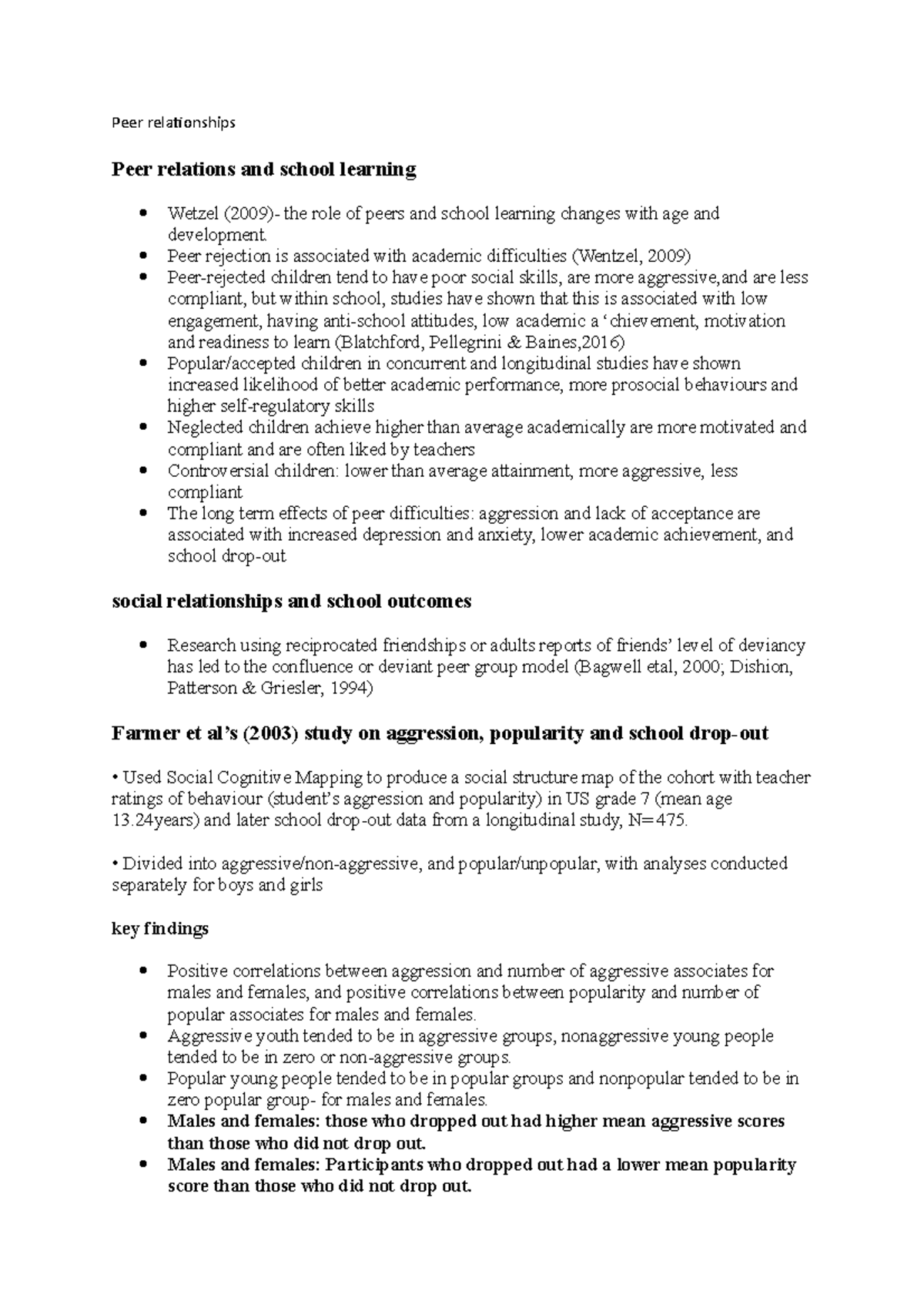 Peer relationships - Peer relationships Peer relations and school ...