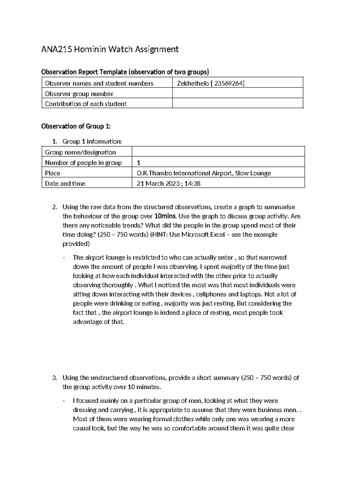 Hominin watch report template - ANA215 Hominin Watch Assignment ...
