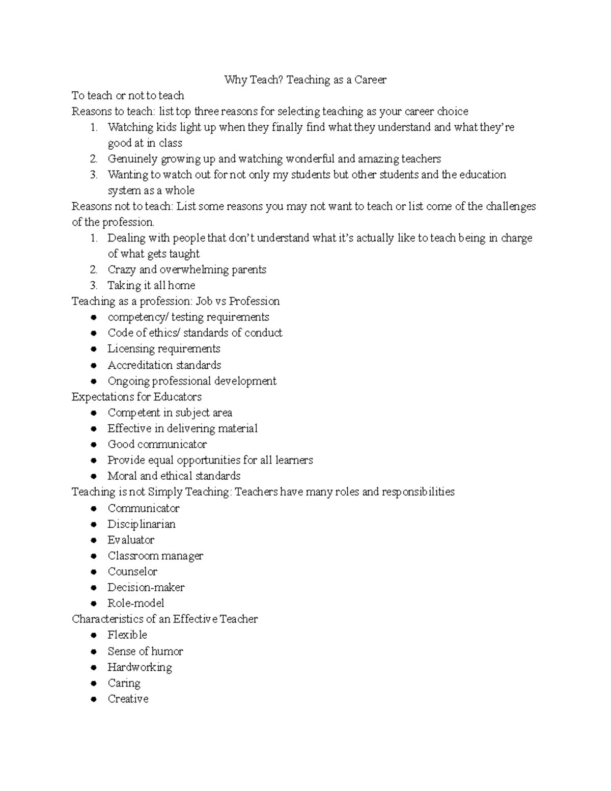 Teaching As A Career Notes Why Teach Teaching As A Career To Teach