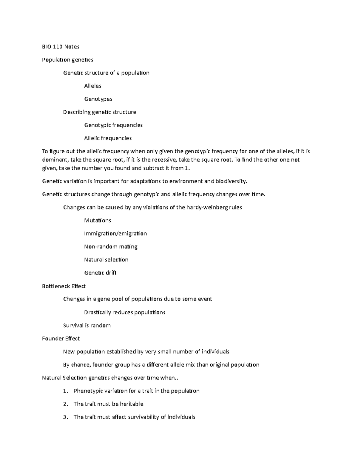 Population Genetics - Dr. Robert Winning's BIO 110 class - BIO 110 ...