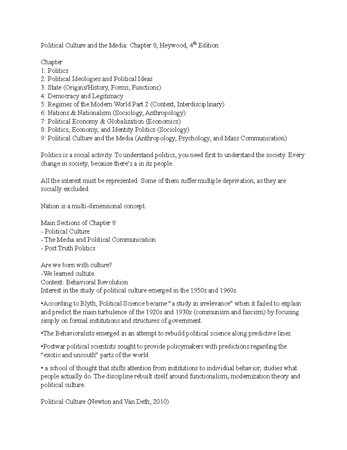 Political Culture and the Media - To understand politics, you need ...