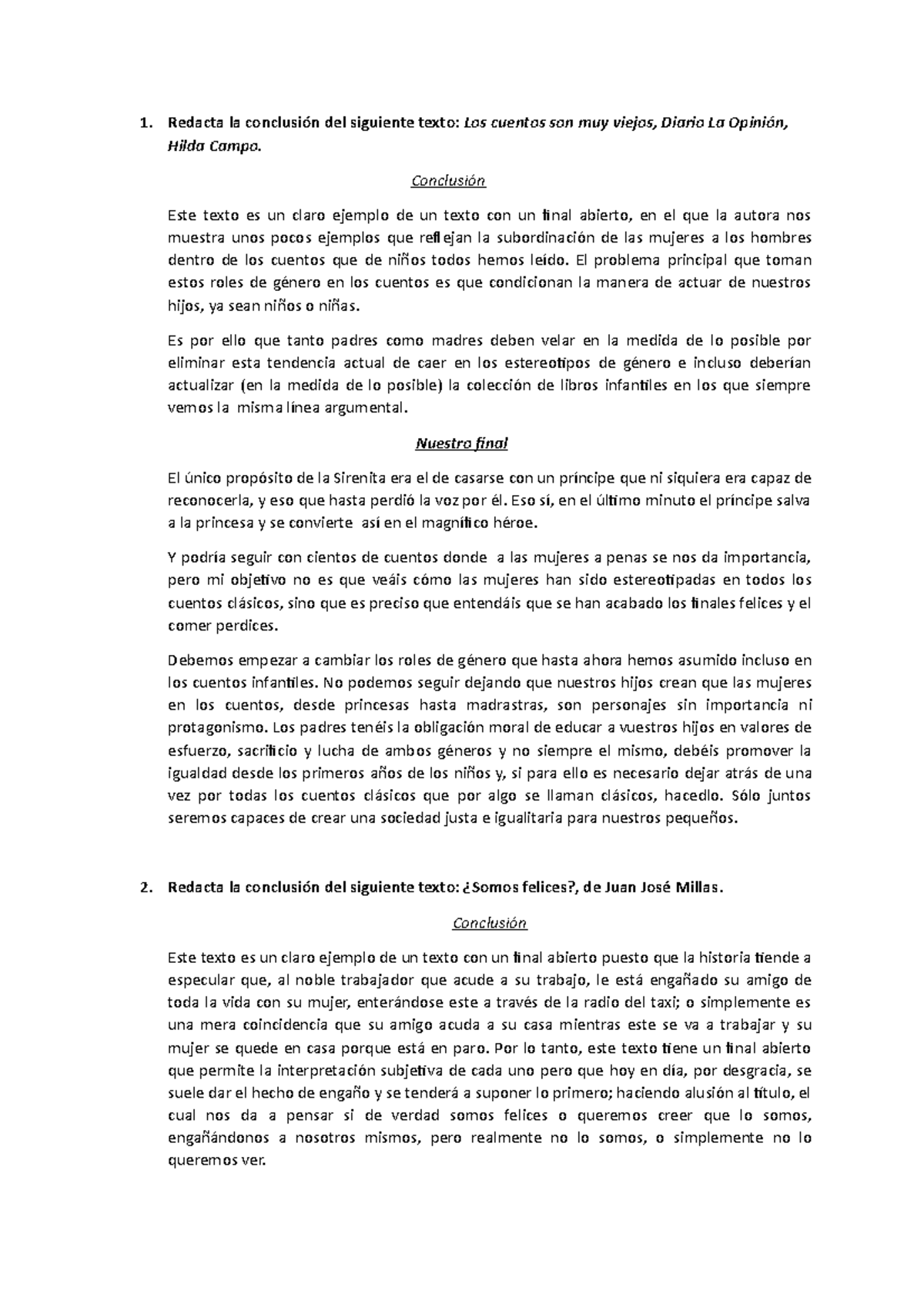 Redacta conclusiones-2 - 1. Redacta la conclusión del siguiente texto ...