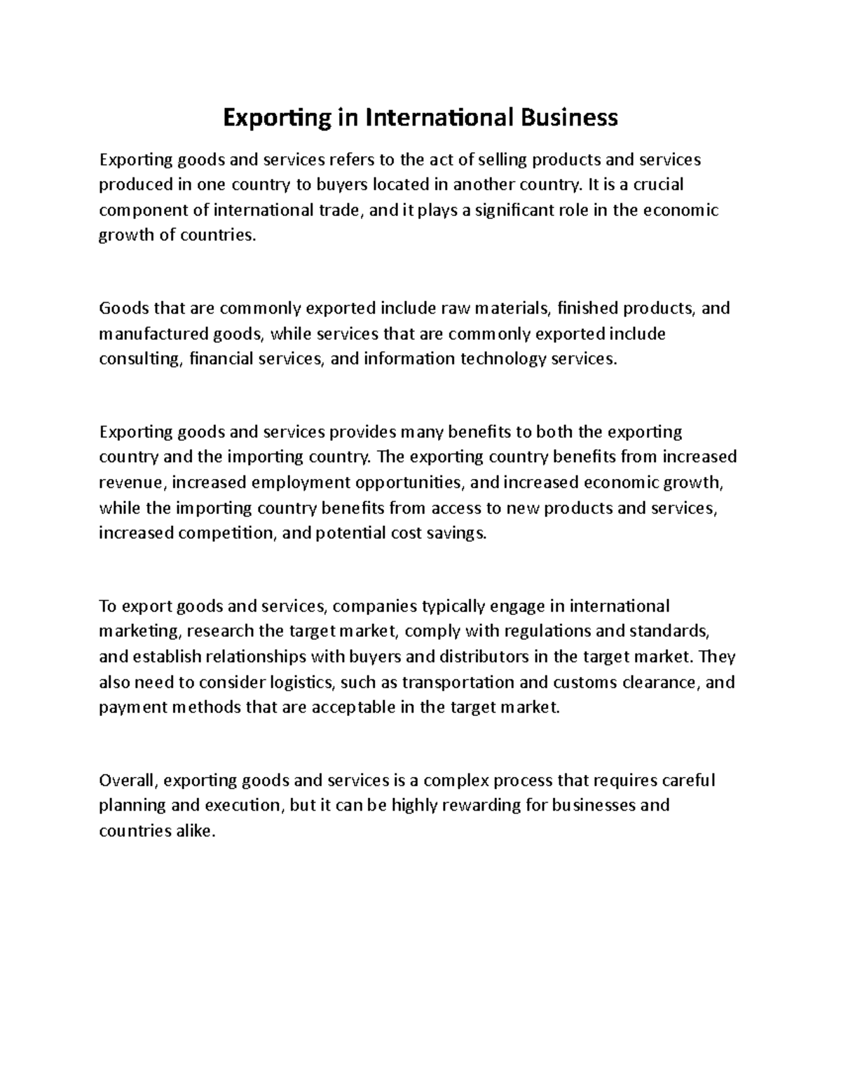 Exporting in International Business - Exporting in International ...