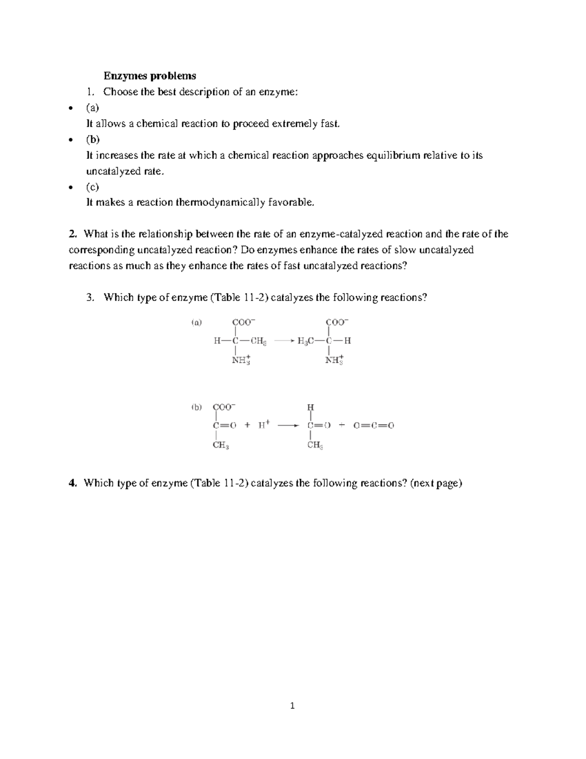 Homework # 4 Enzymes problems - CHEM 202 - Studocu