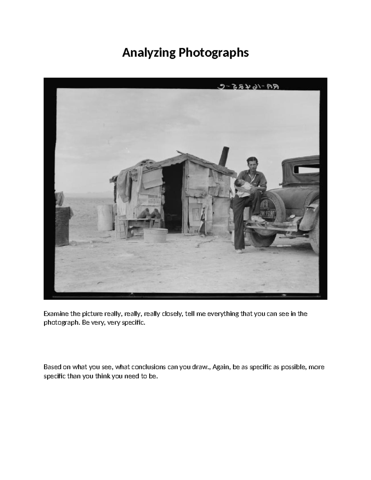 Analyzing Photographs copy1 - Analyzing Photographs Examine the picture ...