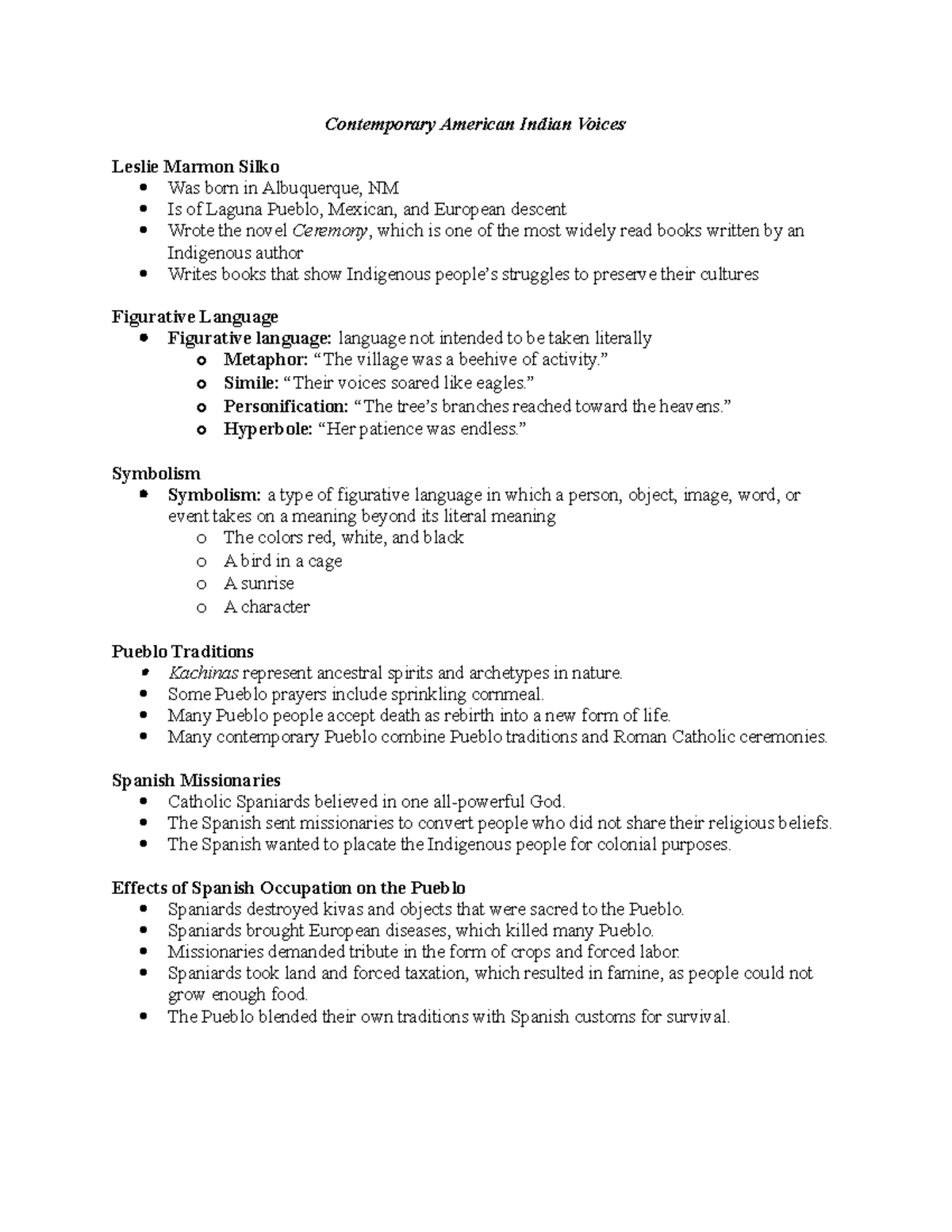 English - Lecture Notes - Contemporary American Indian Voices Leslie ...