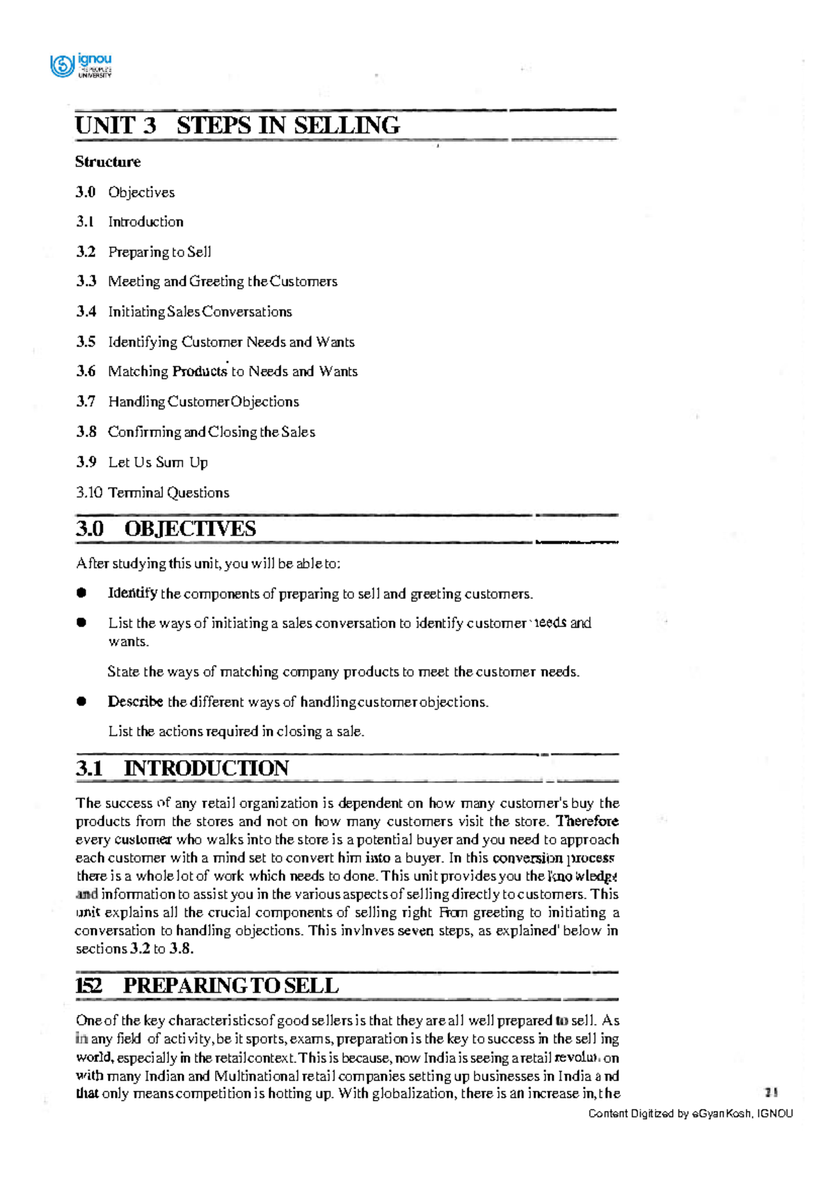 Steps in Sales Mgt 1 - UNIT 3 STEPS IN SELLING Structure 3 Objectives 3 ...