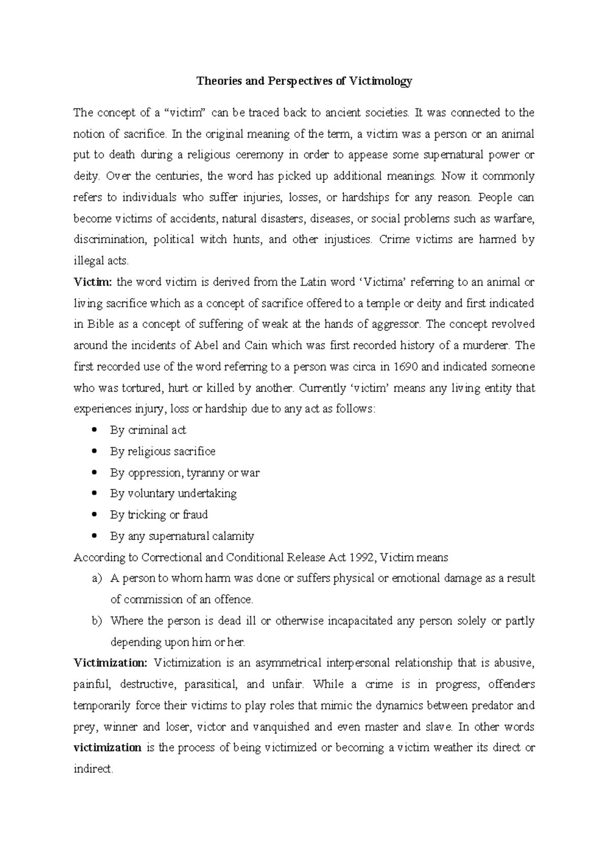 Theories and Perspectives of Victimology - It was connected to the ...