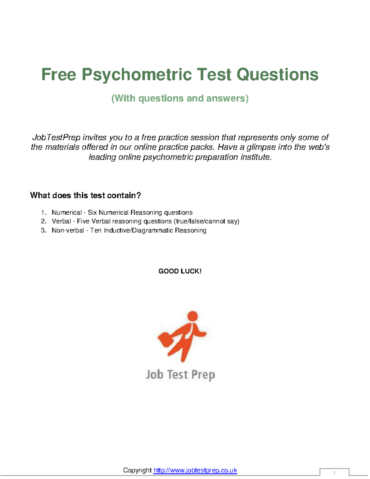 Free Psychometric Test Questions With qu - Free Psychometric Test ...