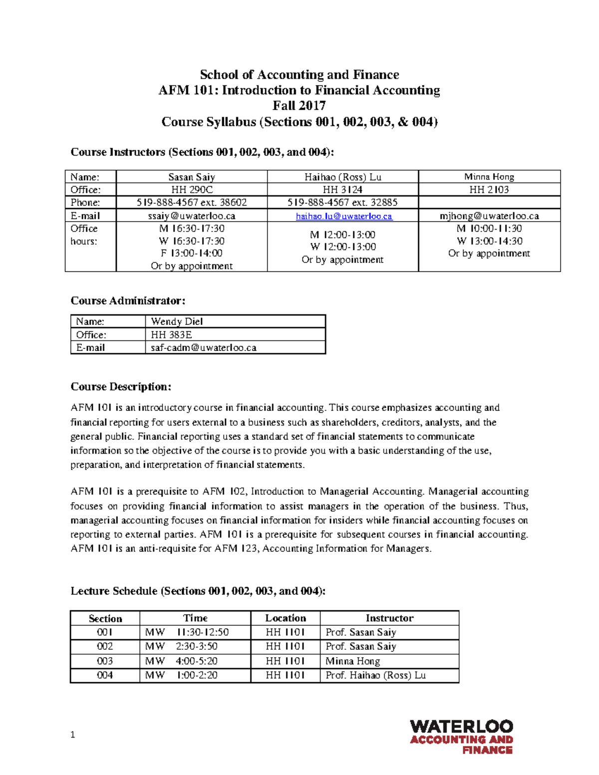 AFM 101 Course outline Fall 2017 - SAF Sections (001, 002, 003, and 004 ...