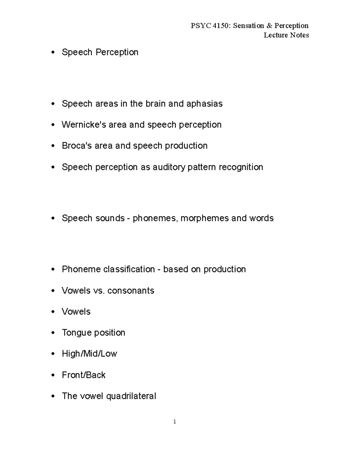 2021-PSYC 4150-Sensation- Perception-Lecture Notes-Speech Perception ...
