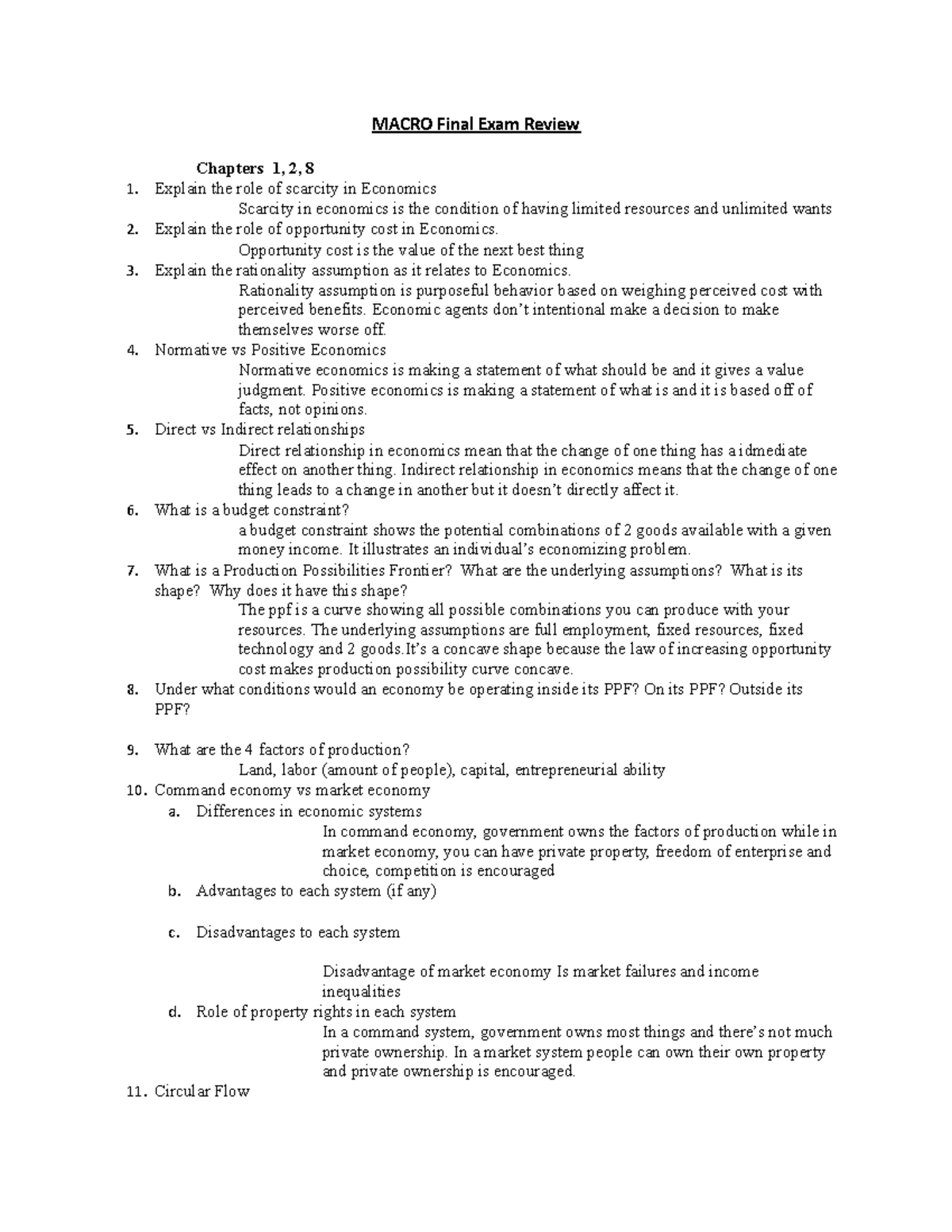 Macro Final Exam Review - MACRO Final Exam Review 1. 2. 3. 4. 5. 6. 7 ...