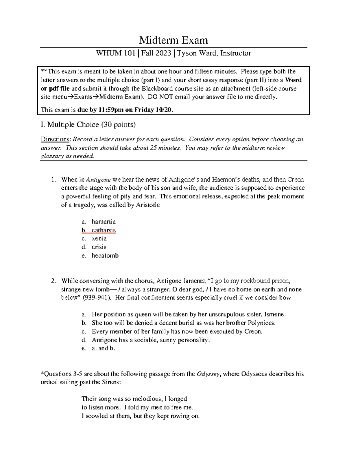 Midterm Exam History Honors 1 - Midterm Exam WHUM 101 | Fall 2023 ...